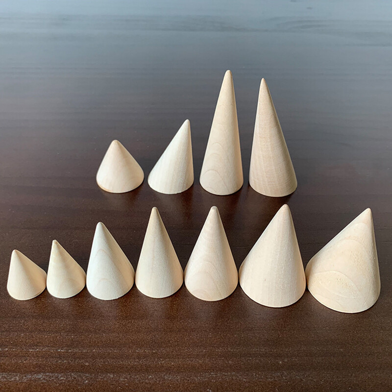 Natural Wooden Ring Jewelry Display Rack Stand Cone Shape Holder Stand ...