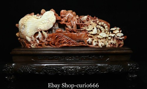 20'' Old Dynasty Tianhuang Shoushan Stone People Person Lotus Flower ...