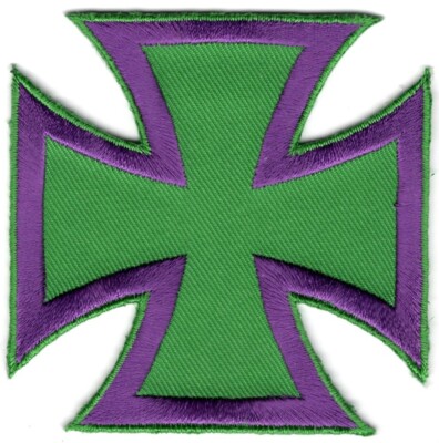 BRAND NEW PURPLE & GREEN IRON CROSS BIKER IRON ON PATCH | eBay