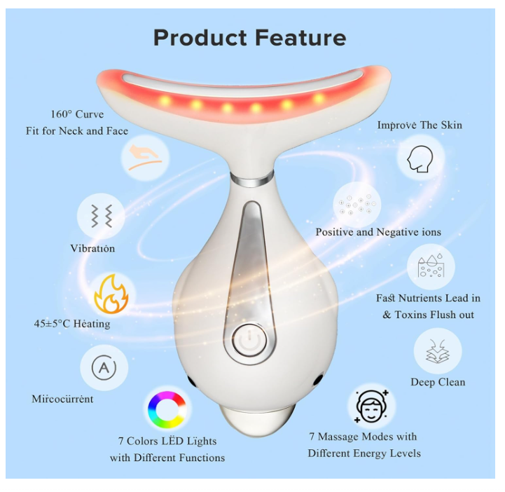 LED Light Therapy Device Electric Facial Neck Eye Lift Massage Kit Lt ...