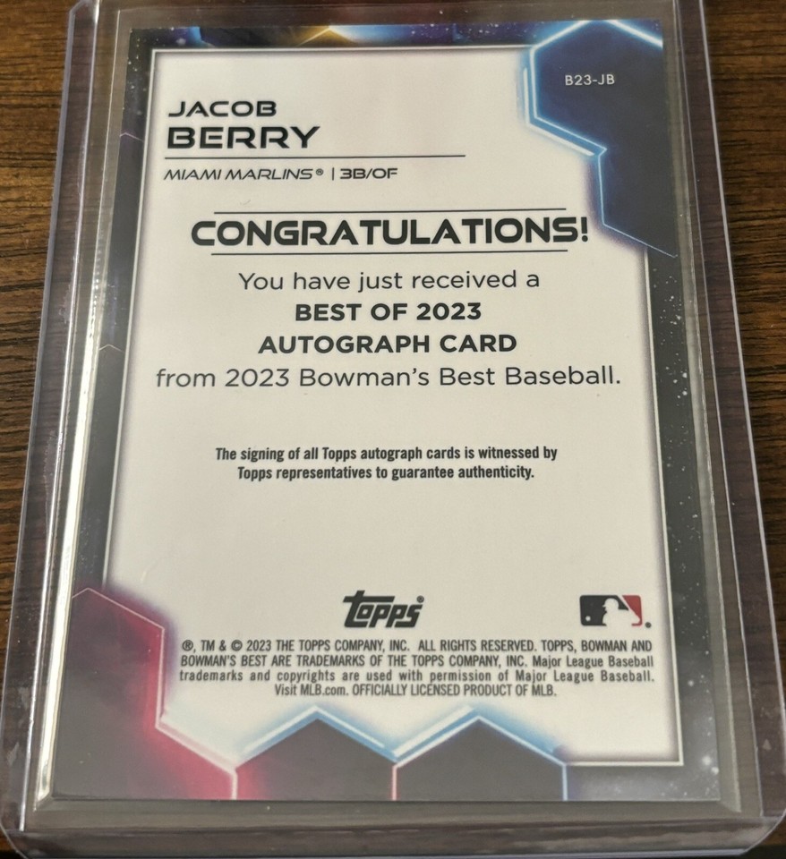 2023 Bowman's Best Jacob Berry Best Of Auto Autograph #B23-JB Marlins ...