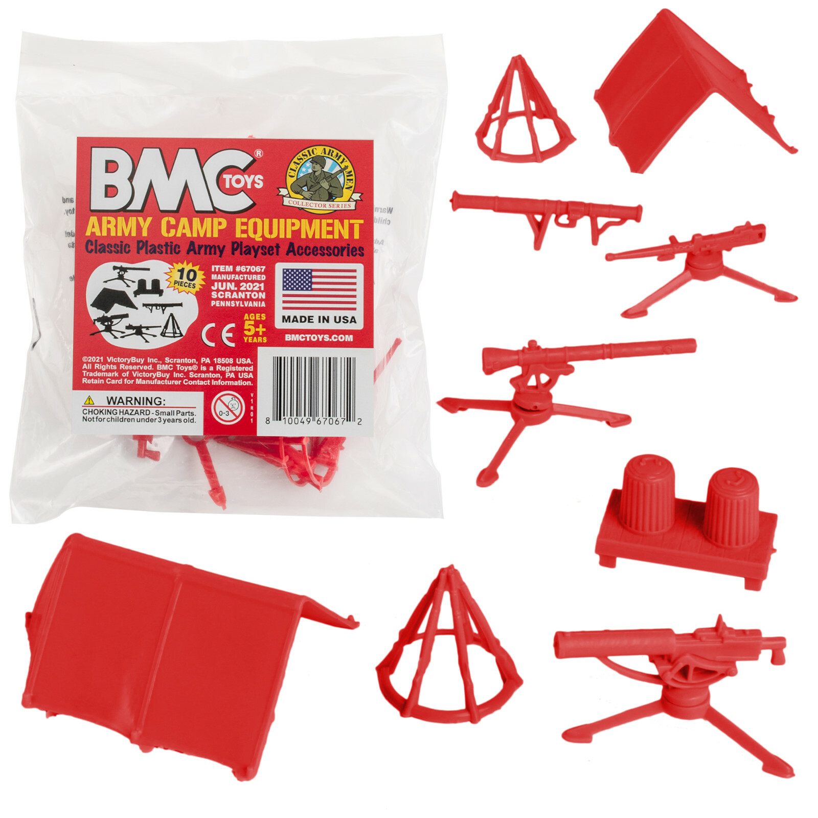 BMC Marx Recast PLASTIC ARMY MEN CAMP EQUIPMENT 10pc Red Tent Gun ...