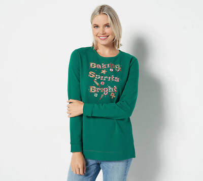 NEW Quacker Factory XL Holiday Baking French Terry LongSleeve Top Green ...