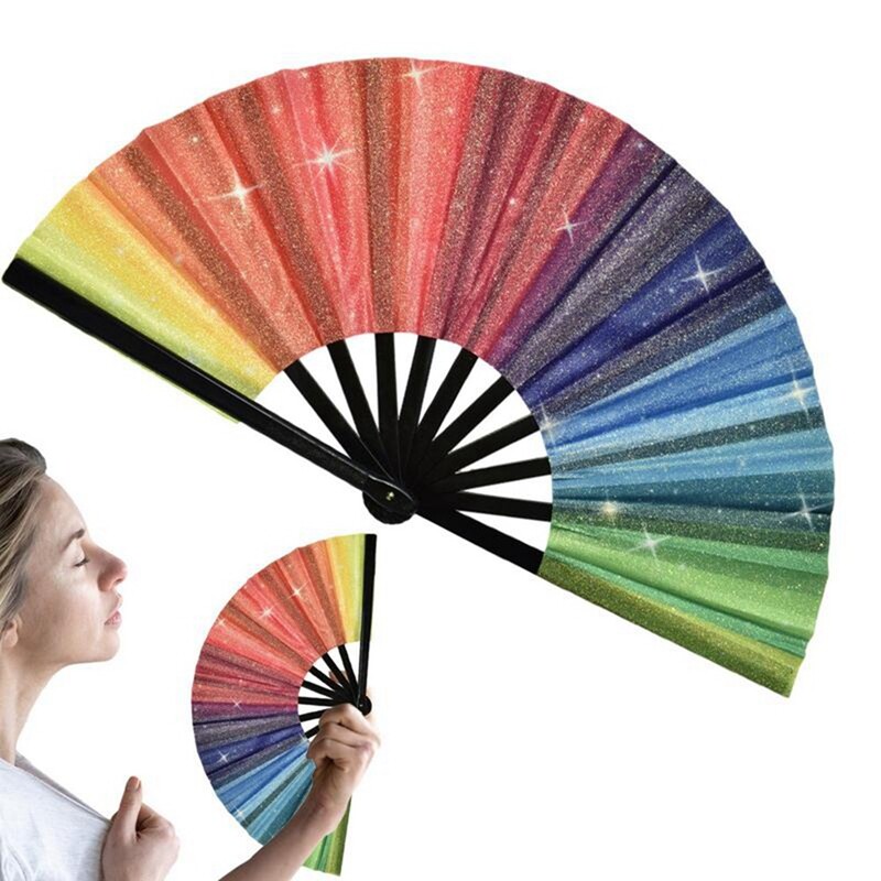 Folding Fan Reflective and Decorative Glitters Rave Handheld Folding ...