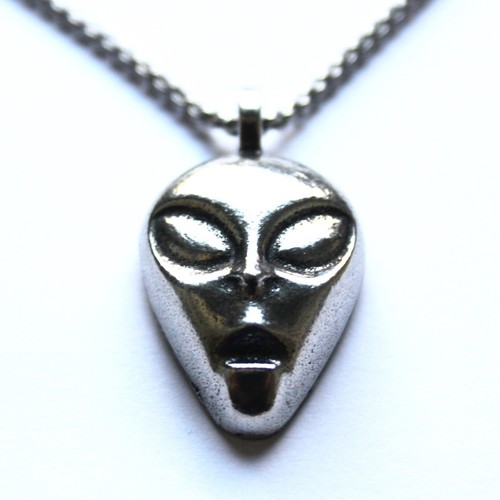 Alien Pendant Necklace & Gift Pouch, ufo extraterrestrial silver flying ...