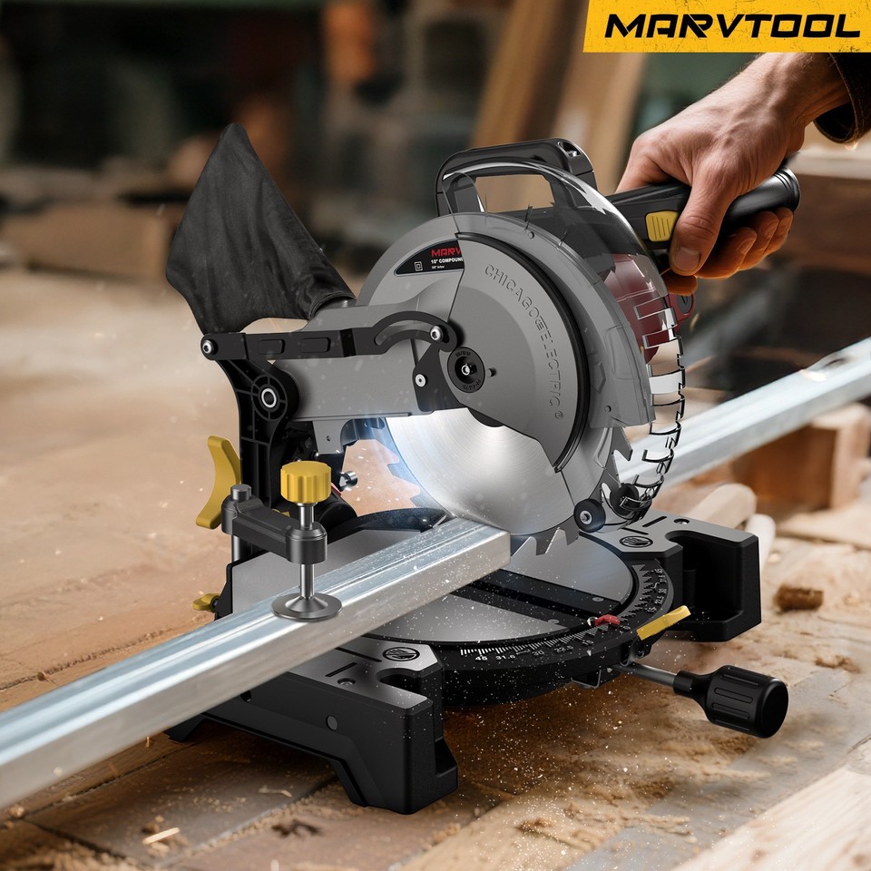 MARVTOOL Miter Saw 10 inch Chop Saw Compound Miter Saw 15 Amp w ...