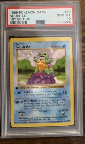 1999 Squirtle Pokemon Base Set Shadowless 1st Edition #63 PSA 10 GEM ...