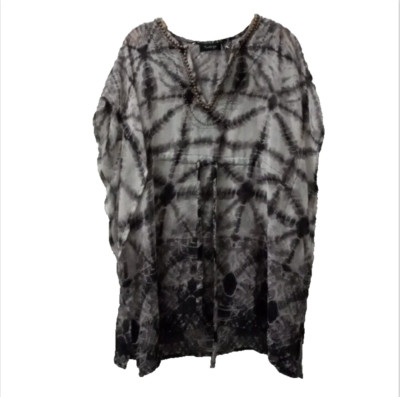 Raviya Small Cover Up Short Sleeve Tie Dye Black White Women Tie Waist ...