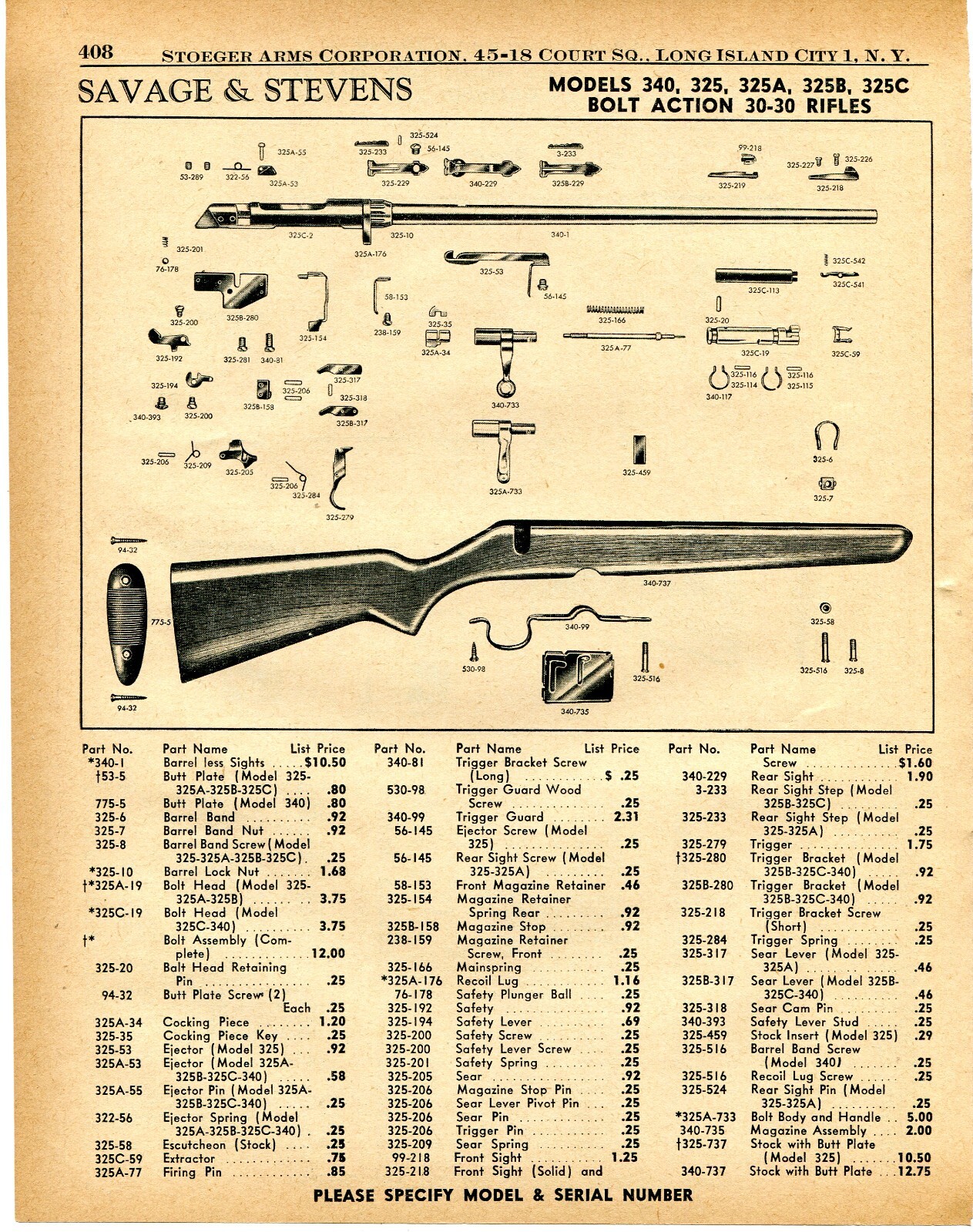 1956 Print Ad of Savage Model 340 Stevens 325 325A 325B 325C Rifle ...