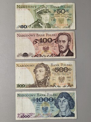 set of 4 Polish bank notes 1979, 1982, 1988. 50, 100, 500, 1000 | eBay