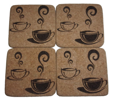 Coffee Cup Tea Coasters Set Of 4 Cork And Felt Handmade New Coffee Bar ...