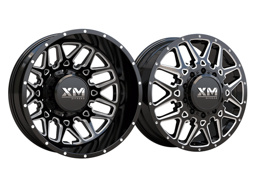 Set 22x8.25" XM Dually Wheels XM900 Black Mill Rims 8x6.5 GMC Dodge ...