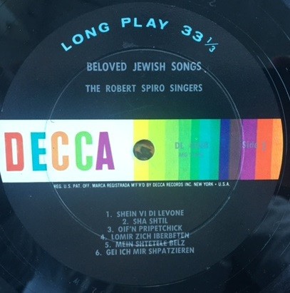 The Robert Spiro Singers, Beloved Jewish Songs, (LP), NM or M ...