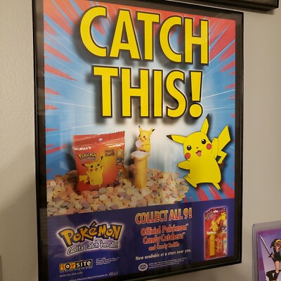 FRAMED 2000 Pokemon TCG Candy Catcher ad/poster Trading Card Video Game ...