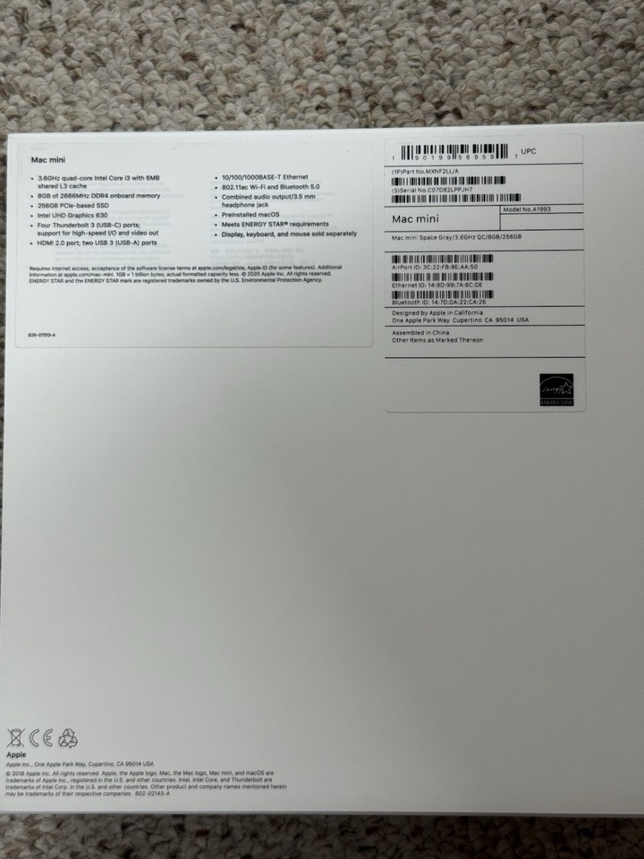 2018 Apple Mac mini i3 3.6GHz/8GB/256GB (Space Gray) A1993 Excellent ...