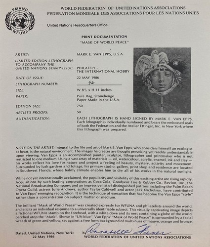 Mark E.Van Epps - U.S.A. " Mask of the World Peac" 42/750 L/E - size 8 ...
