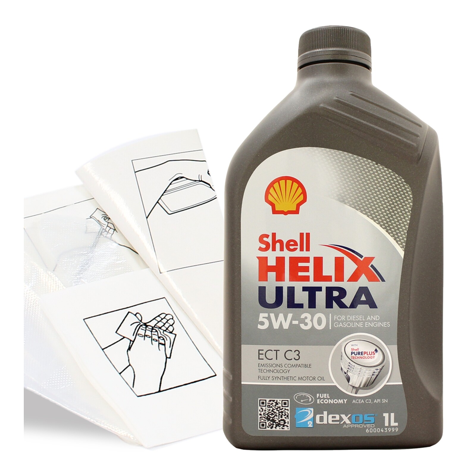 Engine Oil Top Up Shell Helix Ultra ECT C3 1 LITRE 1L + Gloves Wipes ...