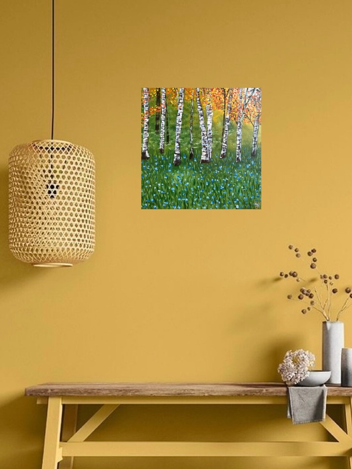 Original acrylic painting, birch grove painting, summer landscape, wood ...