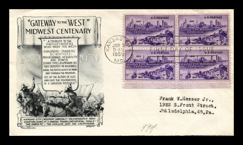 US COVER KANSAS CITY CENTENARY FDC SCOTT 994 BLOCK OF 4 LOWRY ...