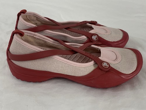 CROCS Celeste Canvas Women 6 Flats Shoes Sandal Ruby/Cotton Candy Beach ...