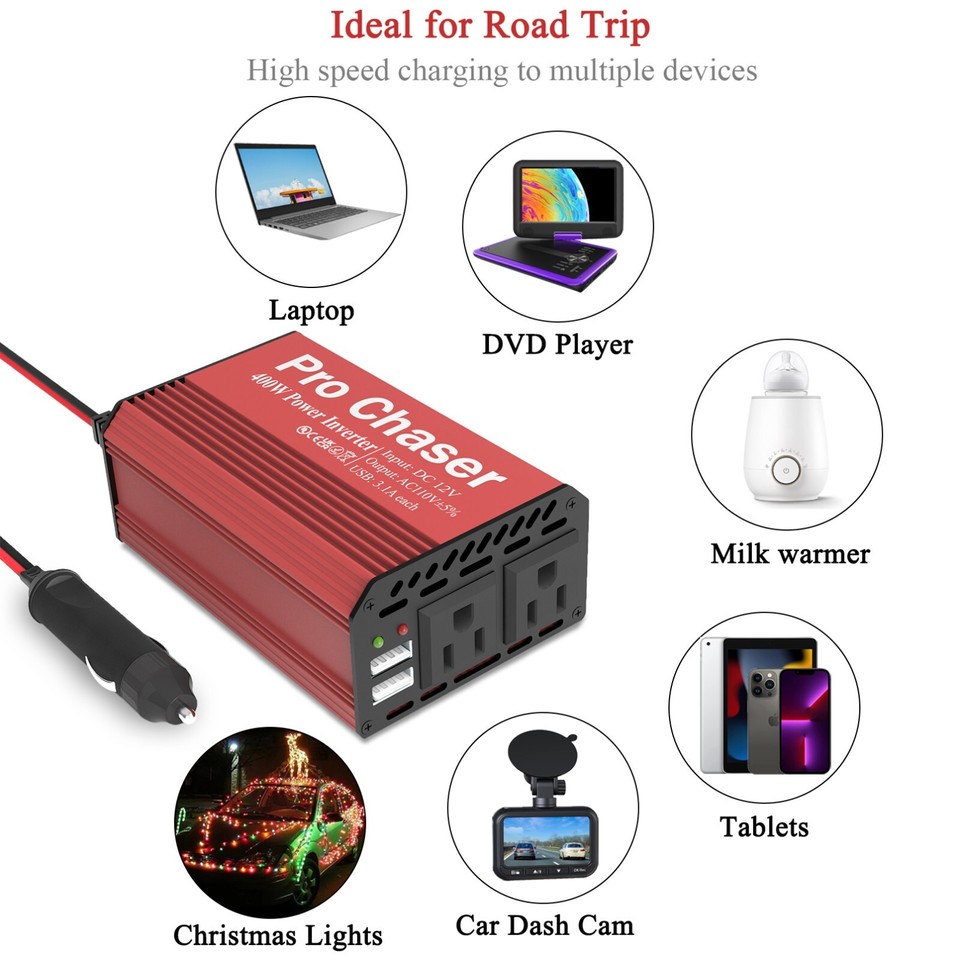 400W Power Inverters for Vehicles - DC 12v to 110v AC Car Inverter ...
