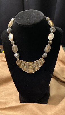 Chico's Earth Tone Bead Medallion Metal Spacers Choker Necklace | eBay