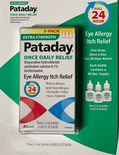 3 Pack Pataday Extra Strength Eye Allergy Itch Relief Drops 2.5mL each ...