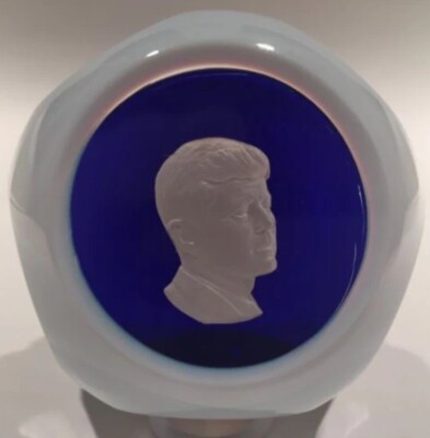 Vintage 1964 Baccarat Art Glass Paperweight John F Kennedy Sulfide With ...