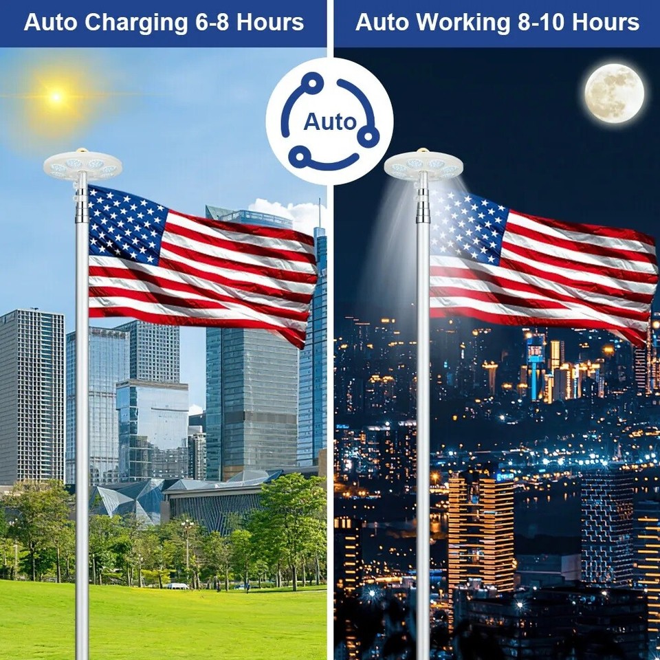128LED Solar Powered Flag Pole Light Auto Active Super Bright Outdoor ...