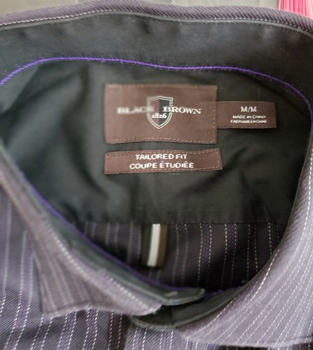 Black Brown 1826 Men's Long Sleeve Tailored Fit Medium Dress Shirt ...