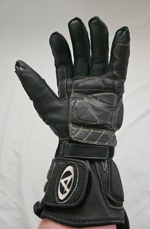 AGV Sport XL Black Leather Motorcycle Gloves Padded Vented Knuckle ...