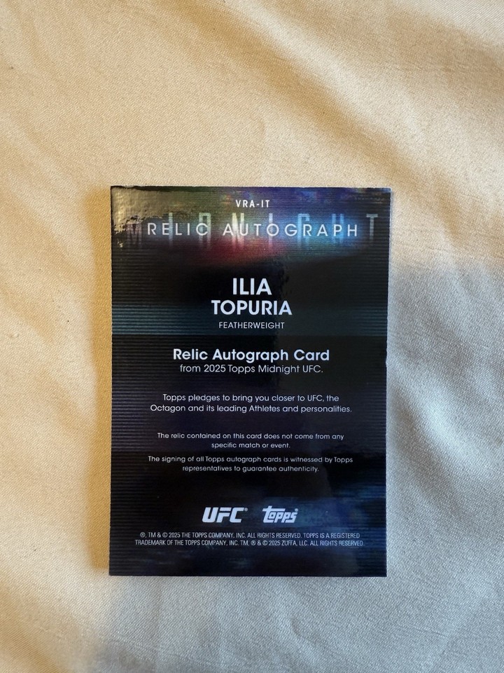 2025 Topps Midnight UFC Ilia Topuria RELIC AUTOGRAPH 98/99 TAKING ...