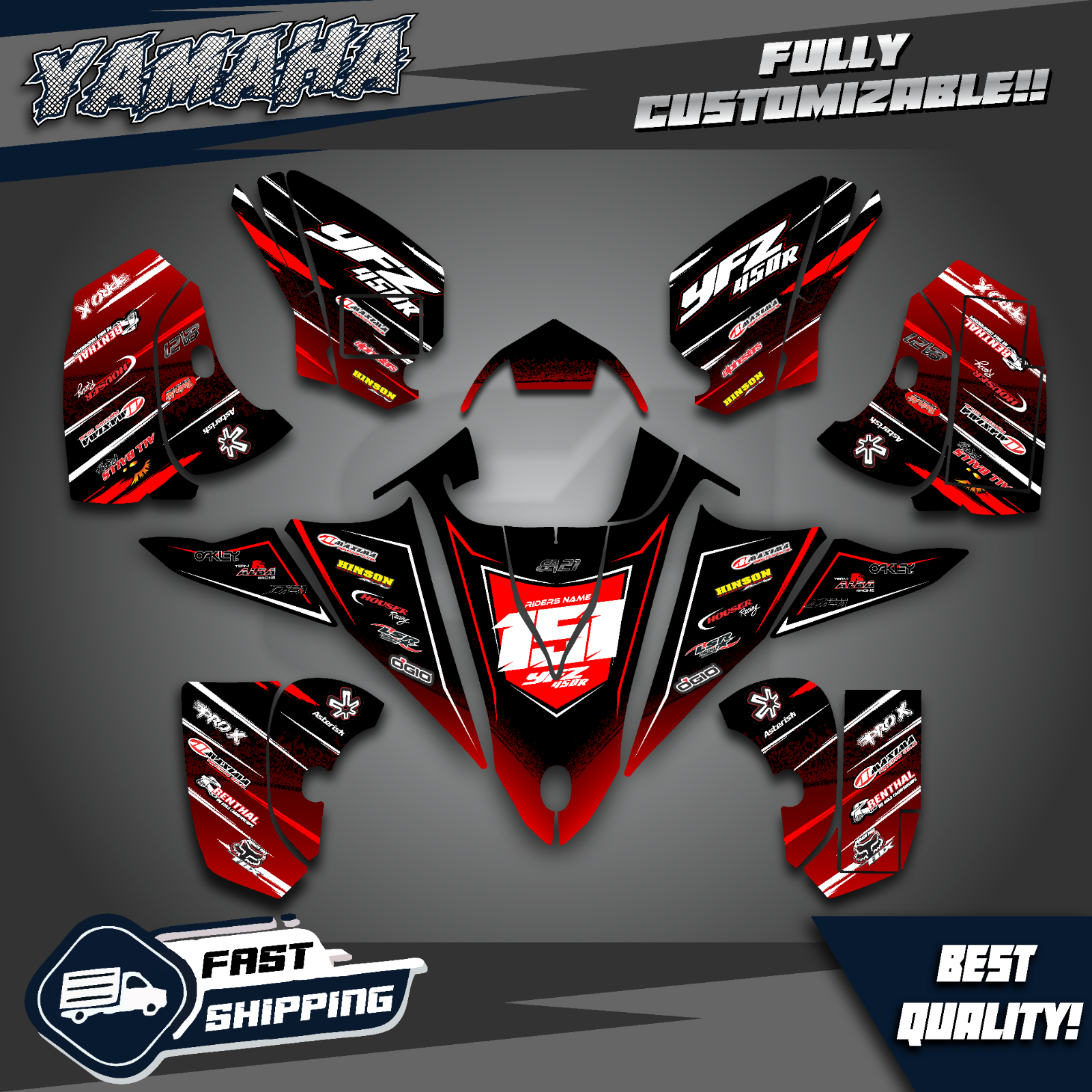 Yamaha YFZ 450R 450X Graphics kit 2014 2016 2018 to 2025 decals ...