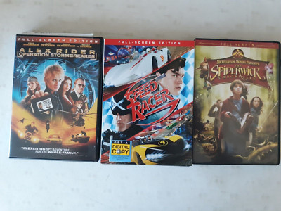 3 family adventure DVDs...Speed Racer...Alex Rider...Spiderwick ...