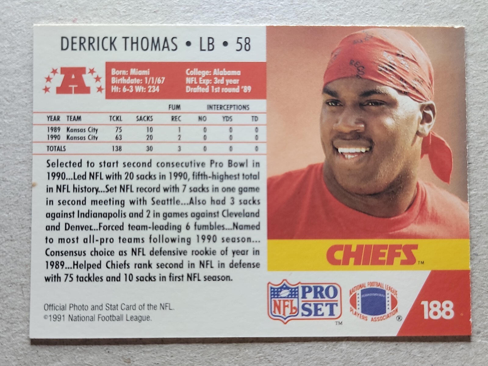 1991 Pro Set - #188 Derrick Thomas for sale online | eBay