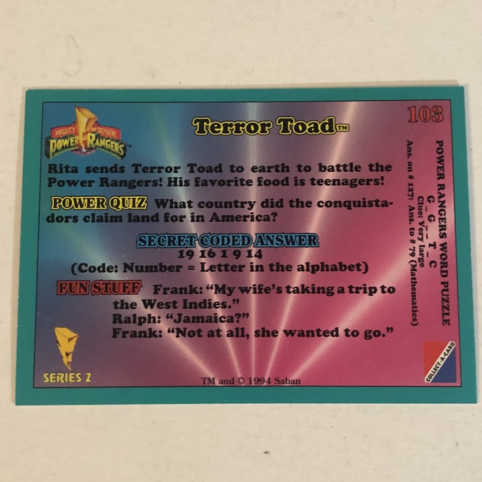 Mighty Morphin Power Rangers 1994 Trading Card #103 Terror Toad | eBay