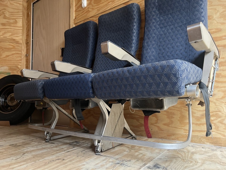 Authentic Aircraft Row of 3 Seats Airplane Flight Chairs Pilot Sky | eBay