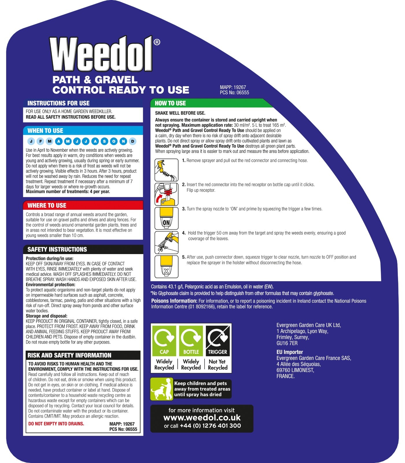WEEDOL PATH GRAVEL CONTROL OUTDOOR RAPID ACTION WEEDKILLER WEED KILLER ...