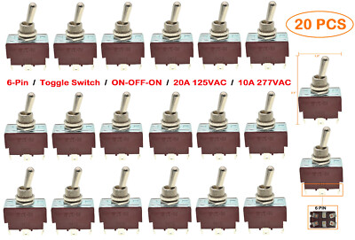 20 PC Eaton Heavy Duty DPDT ON/OFF/ON Toggle Switch 3 Position 20A 125V ...