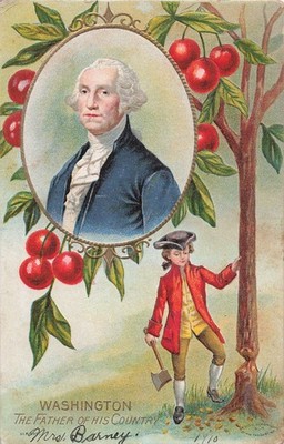Vintage George Washington Birthday Postcard Cherry Tree Axe Postmark ...