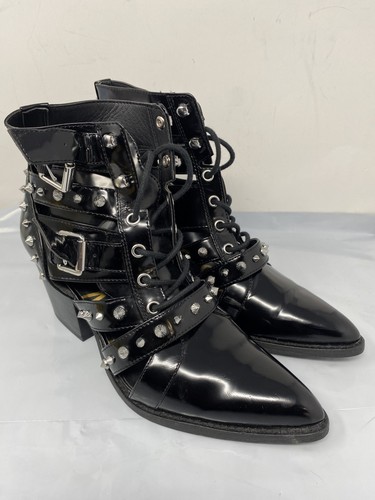 Sam Edelman Elana Boots Sz 8 Studded Cut Out Black Patent Leather ...