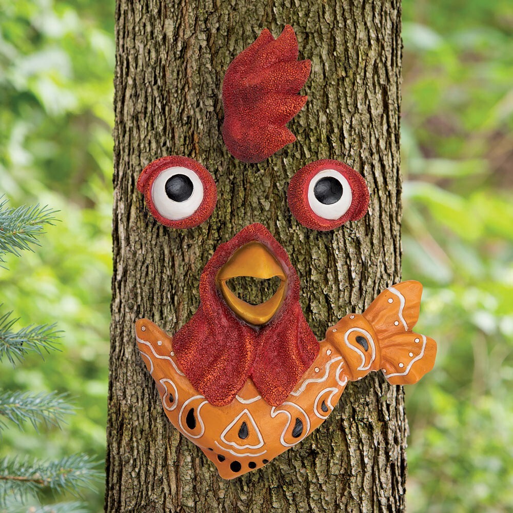 Humorous Chicken Face Tree Hugger Hanging Garden Sculpture Statue | eBay