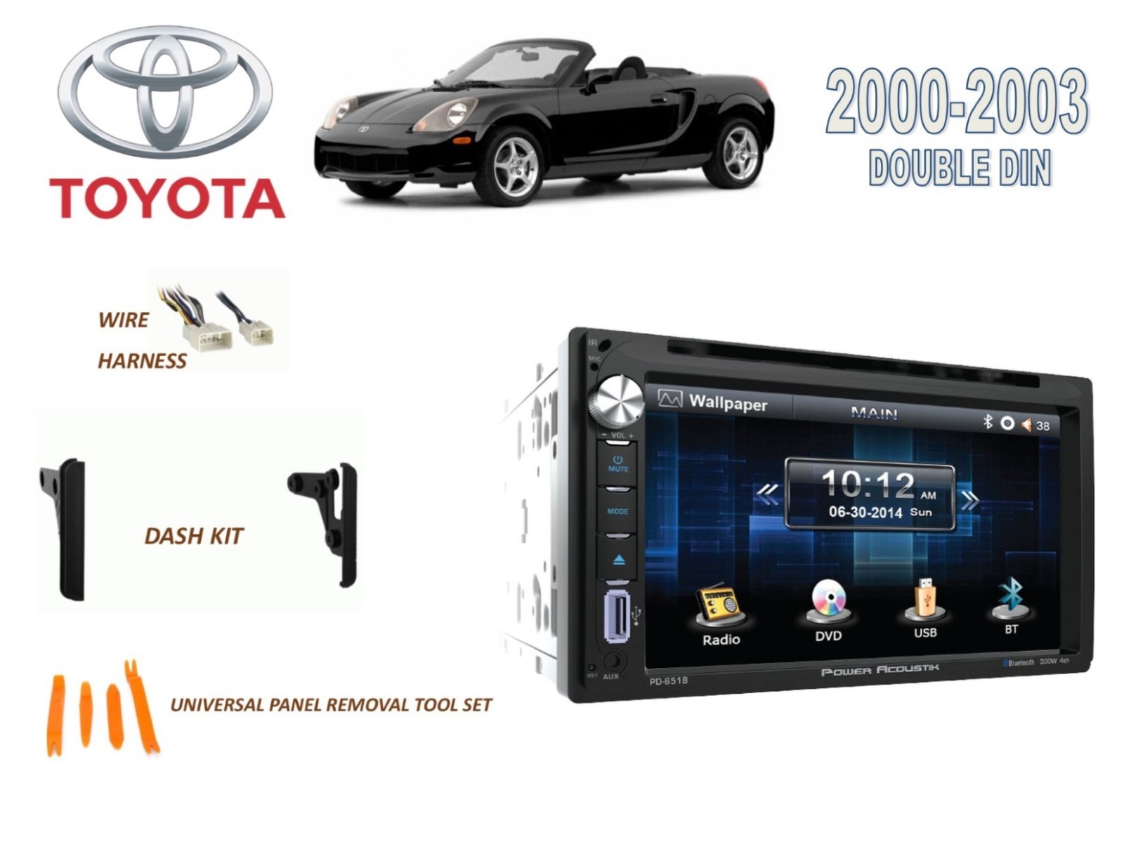 2000-2003 TOYOTA MR2 SPYDER CAR STEREO KIT, BLUETOOTH TOUCHSCREEN DVD ...
