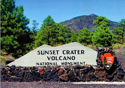 Sunset Crater Volcano National Monument Arizona entrance sign postcard ...