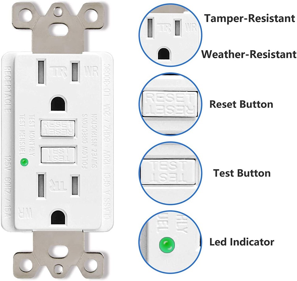 50Pack Safe Outlet GFCI 15Amp Tamper Resistant Duplex Receptacle with ...