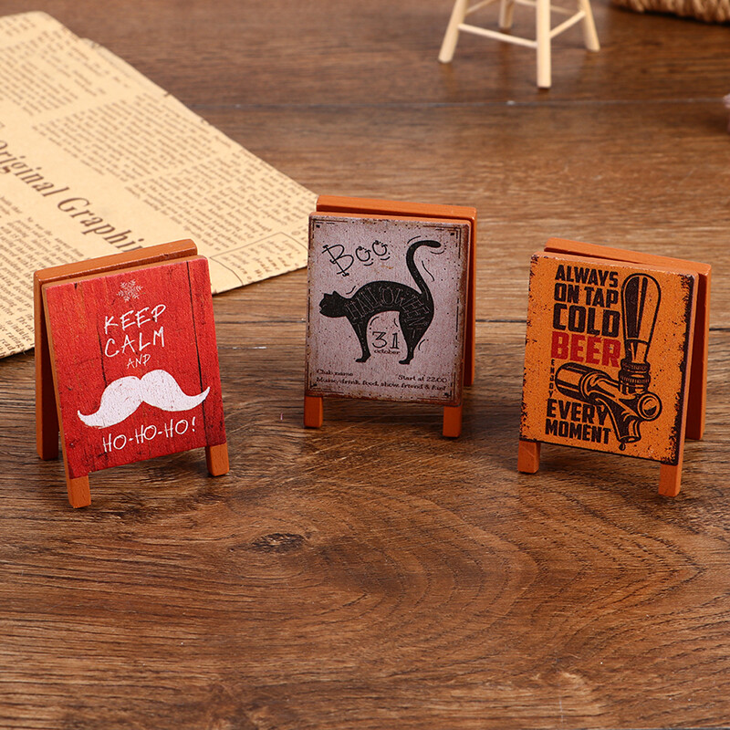 1/12 Dollhouse Miniature Wooden Signboard Mini Chalkboard Drawing Scene ...