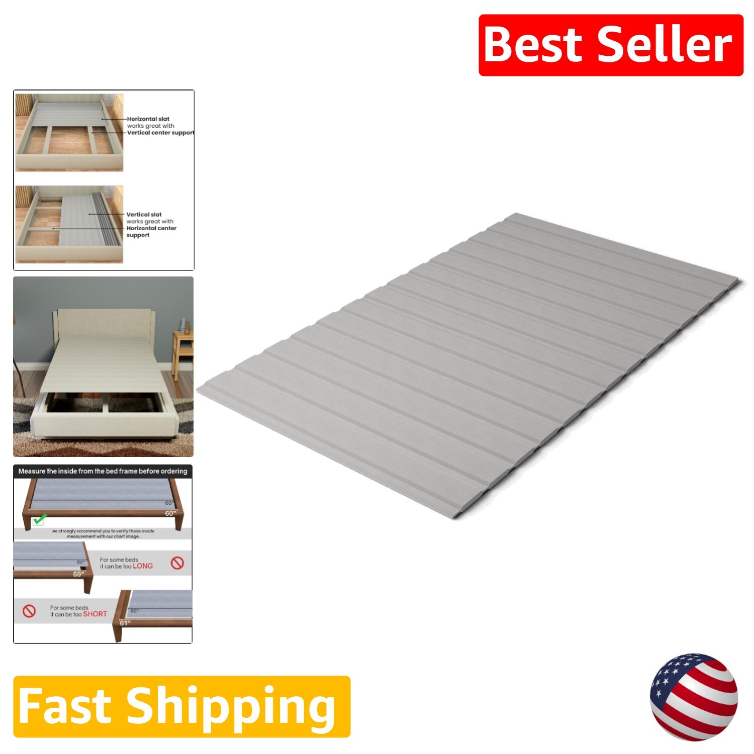 Heavy Duty Wooden Bunkie Board/Bed Slats - Queen Size - Grey - Mattress ...
