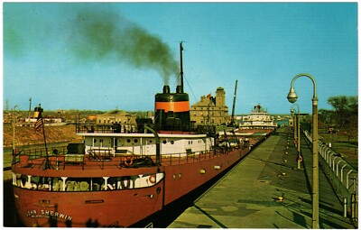 Postcard - Great Lakes Freighter John Sherwin in the Soo Locks circa ...