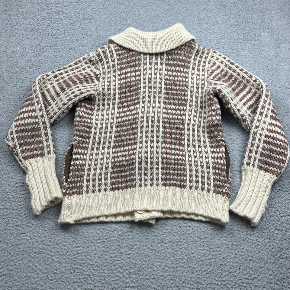 St Michael Sweater Womens Small Check Chunky Knit Wool Cardigan Made In ...