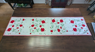 60.5"x 15.5"Lined TABLE RUNNER hm w/VTG-USA White TABLECLOTH w/RED ...